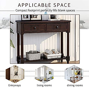 KINFFICT Wood Console Sofa Table with Drawer and Bottom Shelf, WeYoung Daisy Series Entryway Table for Living Room (Antique Espresso)