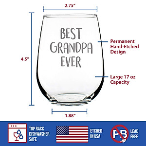 Best Grandpa Ever - Stemless Wine Glass Gift for Grandfathers & Dads - Fun Birthday Glassware - Large Glasses