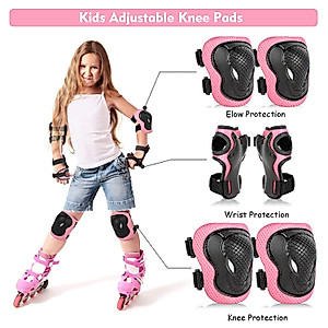 ValueTalks Protective Gear Sets for Youth/Kids Adjustable Safety Knee Pads and Elbow Pads Wrist Guards for 5~15yrs Girls Boys Teens Cycling Skating Roller Skateboard Bike Scooter Outdoor Sports
