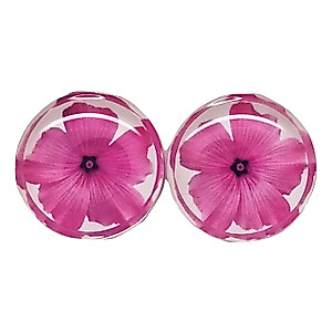 Pink Hibiscus Flower - Clear Acrylic Ear Plugs - Clear Double Flared Gauges - 6 Sizes - Pair - New! (2 Gauge (6mm))