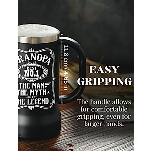 Onebttl Grandpa Gifts Stainless Steel Beer Stein Tumbler, 24oz Beer Mug with Lid for Father's Day, Christmas - Man Myth Legend