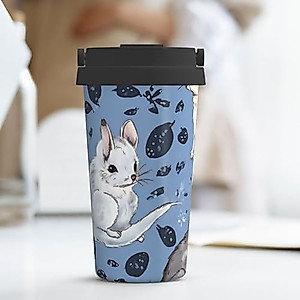 GTKSYNVE Reusable Coffee Mug with Lid and Handle, Blue Chinchillas And Moon Tumbler for Hot & Cold Drinks 16oz Stainless Steel Insulated Coffee Tumblers Double Wall Vacuum Thermal Cup