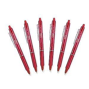 PILOT FriXion Ball 0.7mm Erasable Gel Pens, Fine Point, Red Ink, Pack Of 6