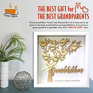 Tasse Verre 12x12 Grandchildren Shadow Box Kit - Family Tree Gift for Grandparents Grandma Grandpa with 7 Hearts and 40 Gems. Gift for Grandparents Grandchild Grandkid Nana Mimi Mothers Day