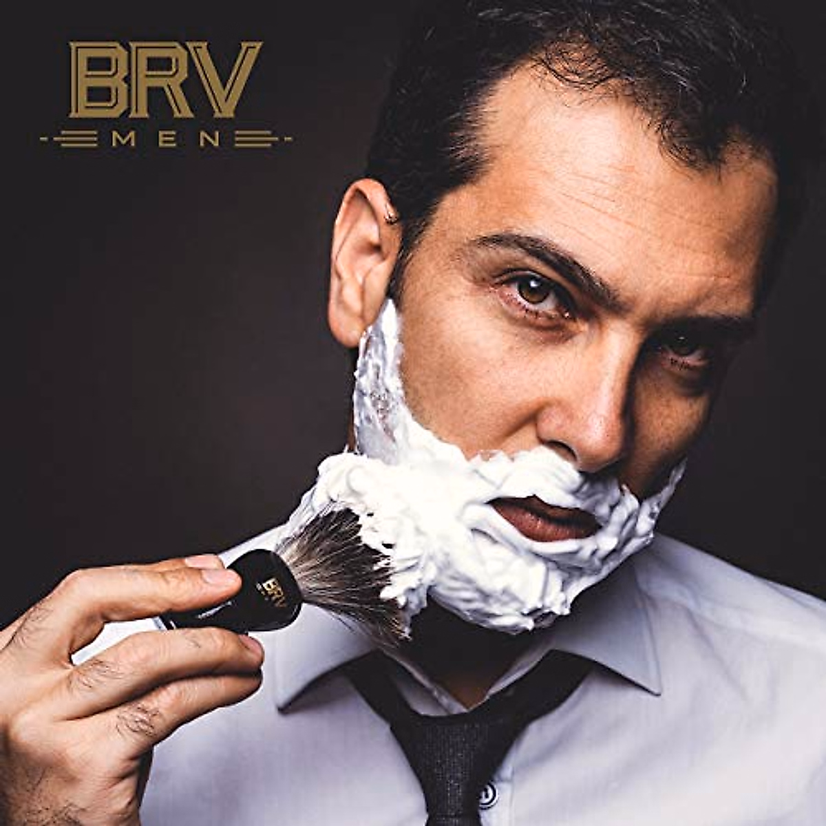 BRV MEN Pure Badger Shaving Brush (19mm knots) - Heavy Resin Handle - Use with Double-Edge Safety Razor, Straight Razor and Shaving Bowl (Black)