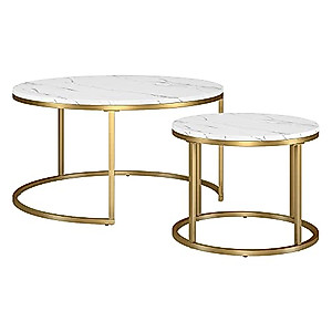 Henn&Hart Watson Coffee Table, 35" and 22" Wide, Gold/White