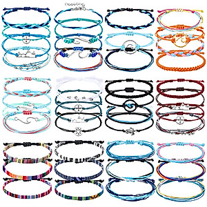 Cindeer 43 Pcs Summer Beach Bracelets for Women Adjustable Friendship Surfer Bracelets Anklets Multilayer String Rope Jewelry Bulk(Vintage)