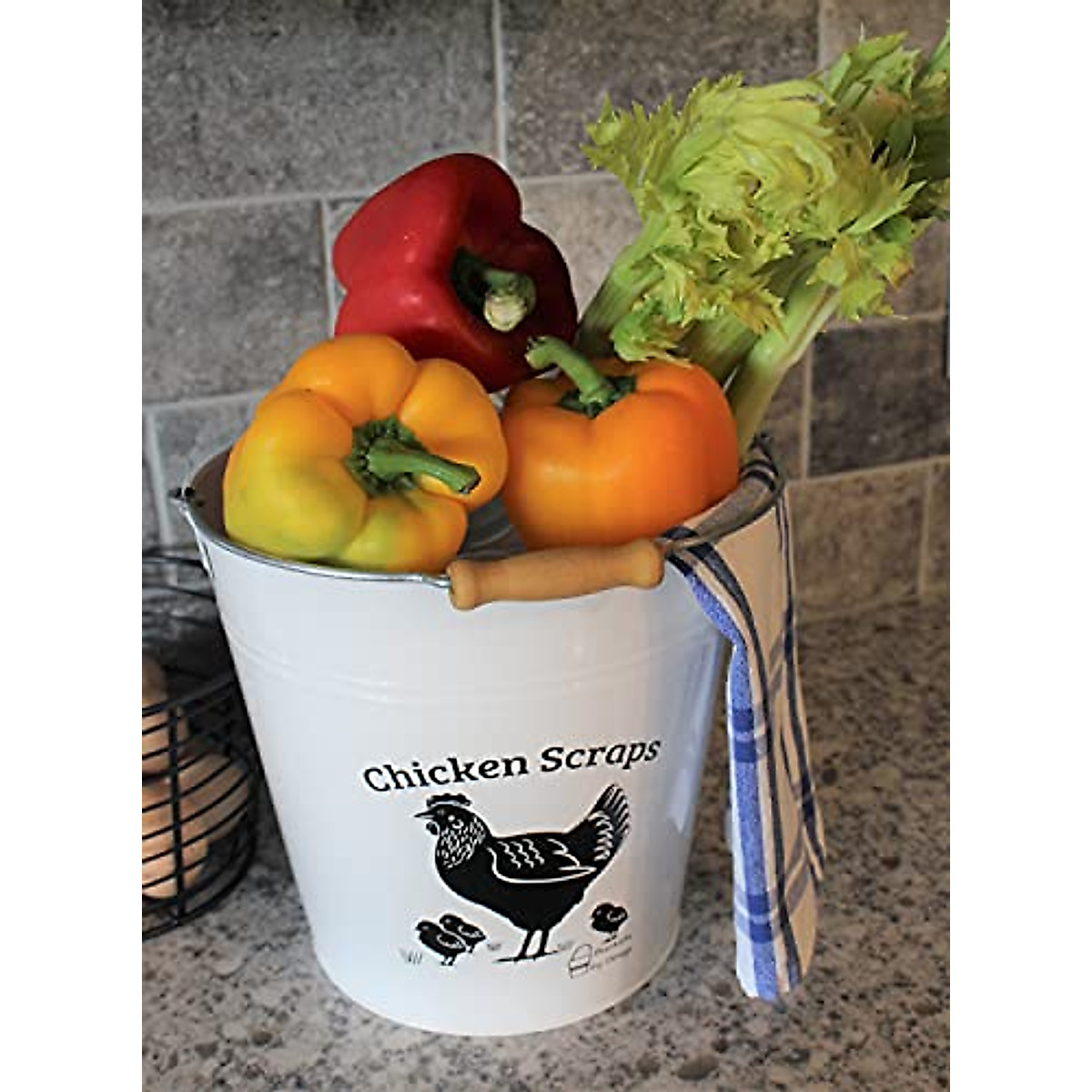Chicken Scraps Bucket to collect your leftover food to feed your hens, roosters, feathered ladies, chicken friends chicks, free-ranged chickens, roos, or whatever you call your chickens (Chicken)
