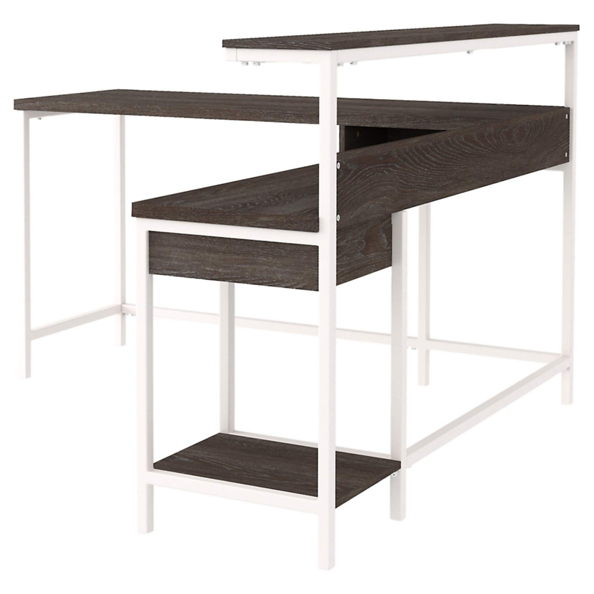 Signature Design by Ashley Dorrinson Modern L-Shaped Home Office Desk, White & Brown