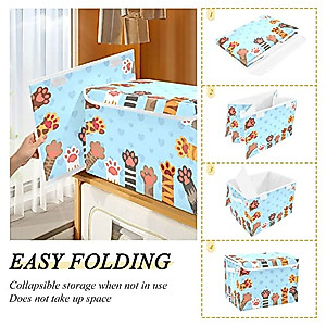 Kigai Storage Basket Cute Paws Storage Boxes with Lids and Handle, Large Storage Cube Bin Collapsible for Shelves Closet Bedroom Living Room, 16.5x12.6x11.8 In