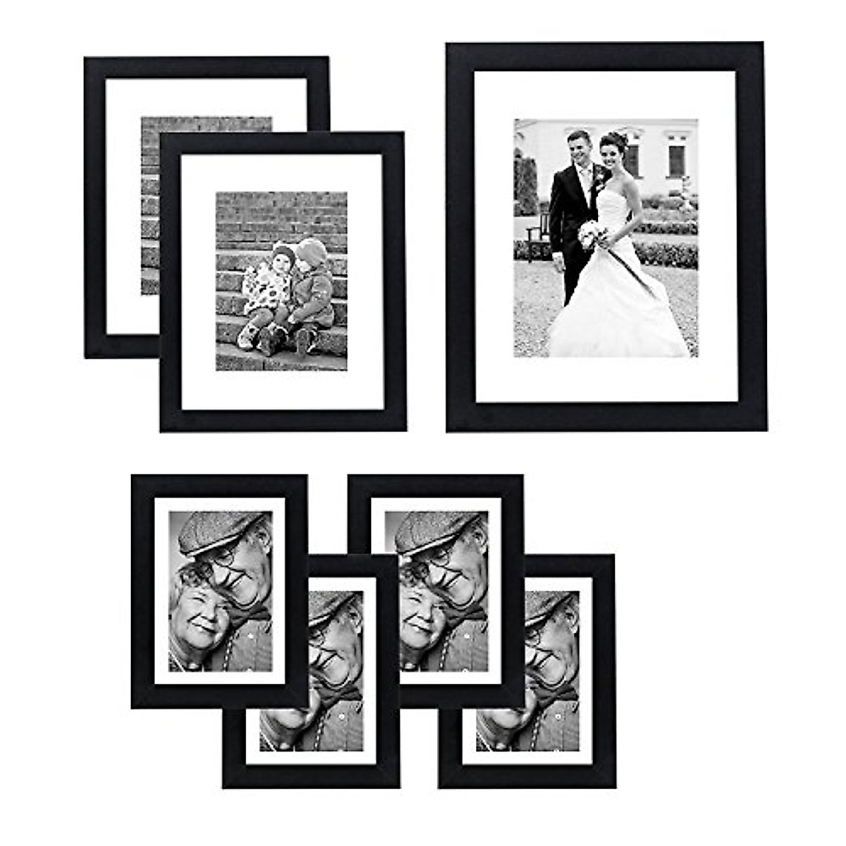 Americanflat 7 Pack Gallery Wall Set | Displays One 11x14, Two 8x10, and Four 5x7 inch photos. Shatter-Resistant Glass. & 11x14 Collage Picture Frame in Black with Five 4x6 Picture Displays
