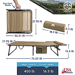 Coastrail Outdoor Chaise Lounge Chair 4 Position Folding Recliner with Pillow Bonus Pockets for Beach Patio Lawn Outdoor Pool Tanning, Up to 400lbs, Beige (Model: Folding Chaise Lounge Chair)