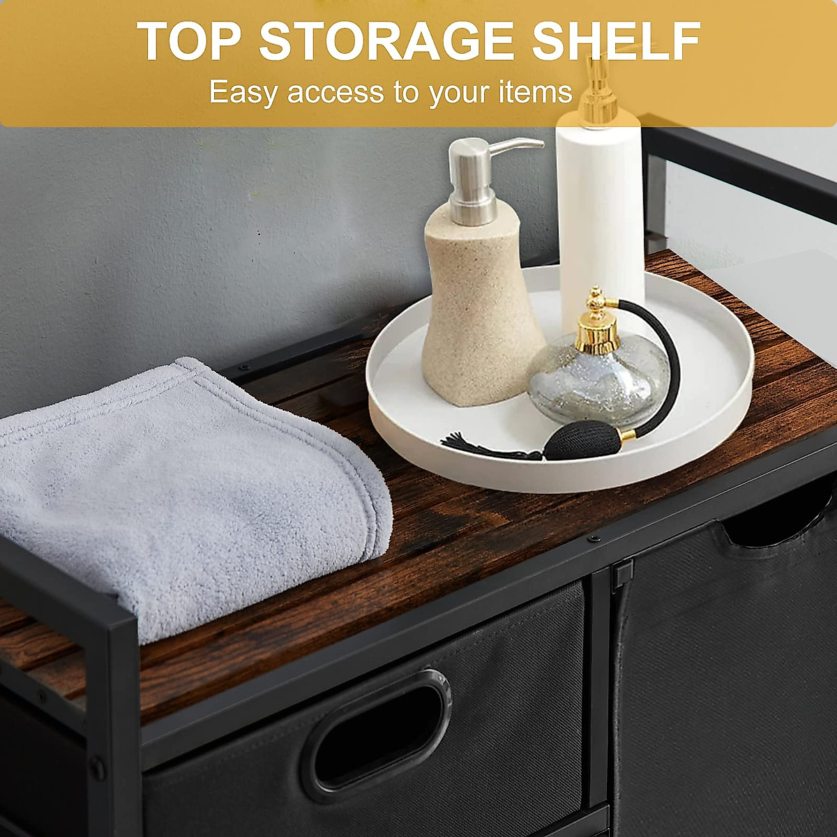 Zevemomo Laundry Basket Hamper with Wheels，2 Laundry Bags & Drawer, Laundry Hamper with Shelf for Laundry，Laundry Room Organization, Rustic Brown and Black