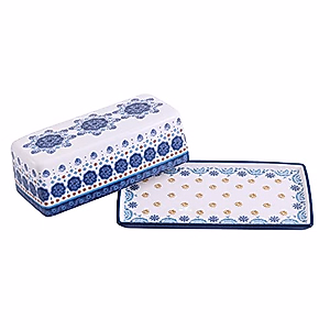 Bico Blue Talavera Ceramic Butter Dish with Lid, Butter Keeper for Counter, Kitchen, Dishwasher Safe