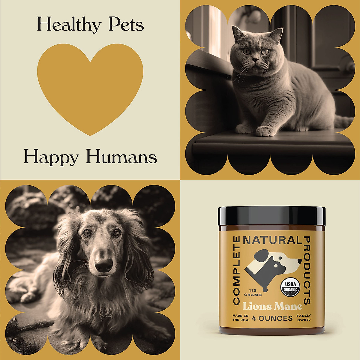 Complete Natural Products Organic Lion's Mane Mushroom for Pets - 4oz - Pure Organic Lion's Mane Mushroom