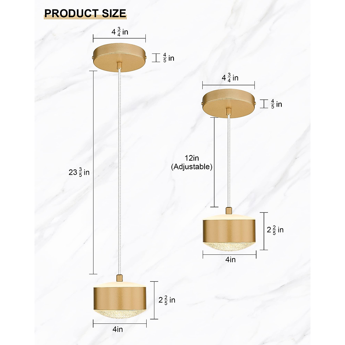 Ken & Ricky Gold LED Pendant Light Fixture, Mini Globe Hanging Light, Modern Island Lights for Kitchen Entryway Dinning Room Bathroom Bedroom - 1 Pack