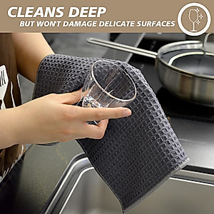 SINLAND Microfiber Waffle Weave Dishcloths Cleaning Cloths 10 Pack 13inch X 13inch Grey