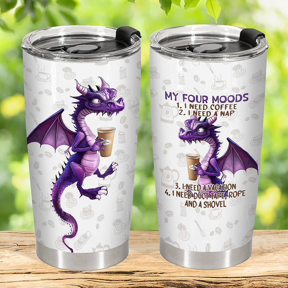 34HD Purple Dragon Tumbler with Lid, 20oz Stainless Steel Vacuum Insulated My Four Moods Coffee Mug, Dragon Gifts for Men Women Best Friend, Funny Birthday Gift Ideas