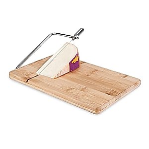 True WireSlice Bamboo Cheese Slicing Board, Bamboo Wood with Built-In Slicer, 10" by 7.5", Cheese Service, Entertaining Gift Set