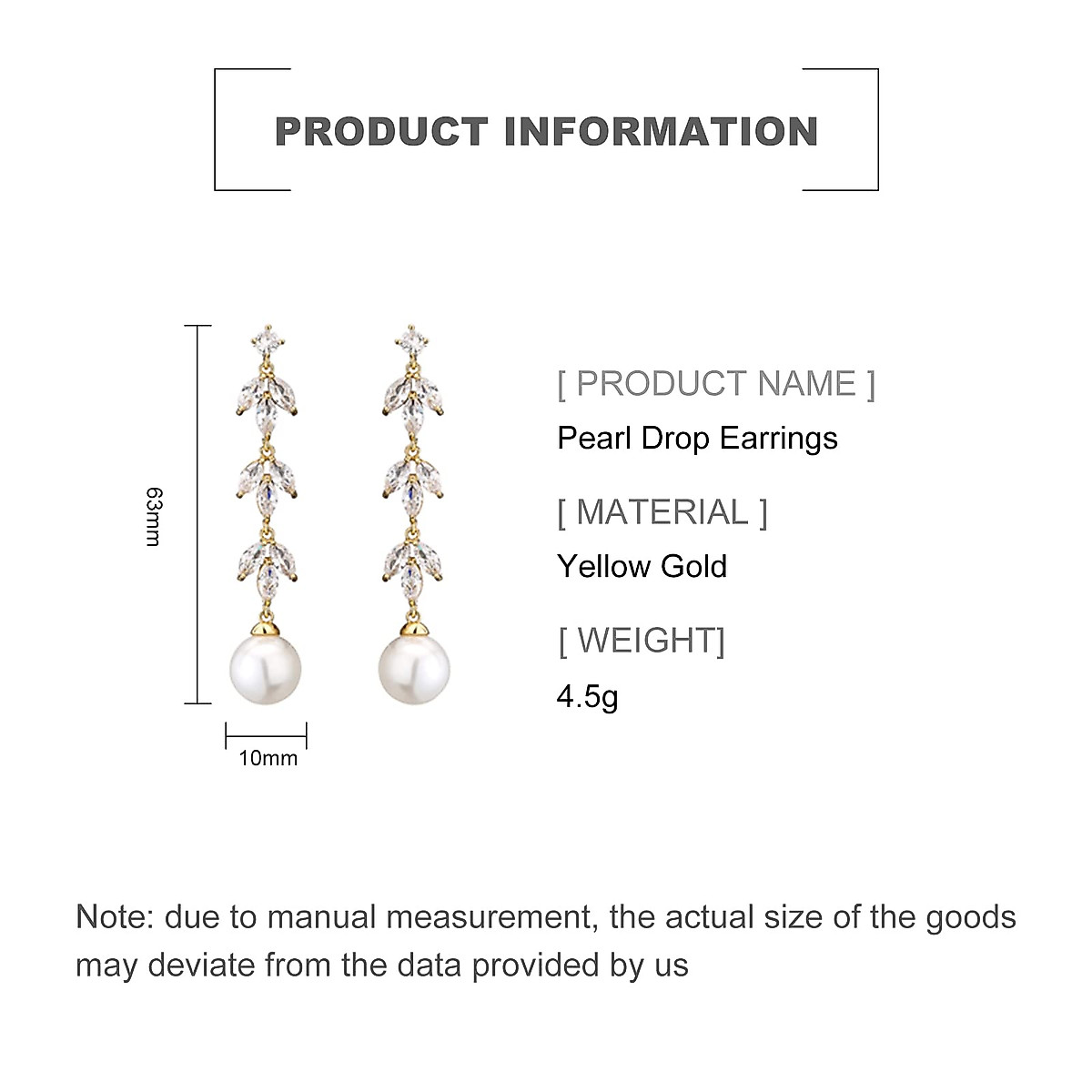 14K Gold Natural Crystal Pearl Dangle Earrings for Women, Simple Leaf Long Dangle Earrings, Fashion Christmas Jewelry Gift (Yellow Gold, 14K)