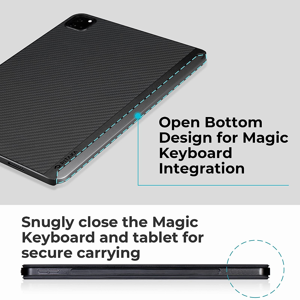 pitaka Magnetic Case & Folio for iPad Pro 12.9 6th/5th Generation 2022/2021 Slim Tri-Fold Stand with Auto Wake/Sleep Case Compatible with Magic Keyboard - Black
