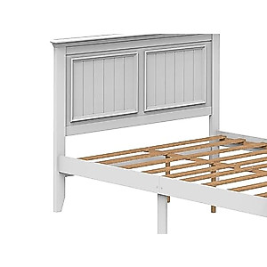 Modern Queen Size Platform Bed with Headboard ,Solid Wood Queen Bed Frame with Embellish Details,Bolivar Series Design,Country Queen Bed with Wooden Slat Support for Bedroom, White