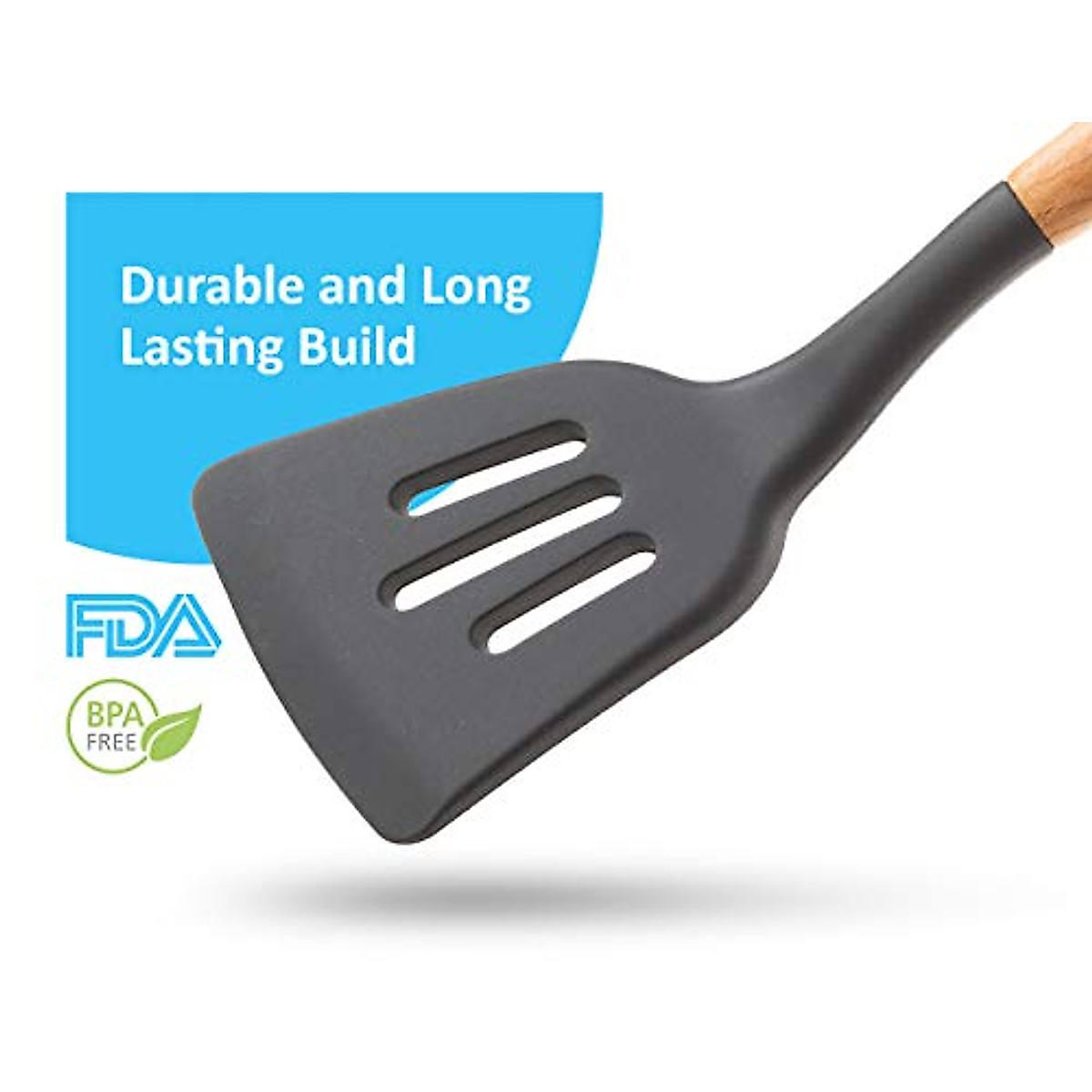 Silicone Cooking Utensils Set (6 pcs) Natural Wood Kitchen Utensils – Eco Friendly & BPA Free, Non Scratch & Non Stick Easy Grip Cooking Tools And Best Kitchen Gadgets Tools for Cookware