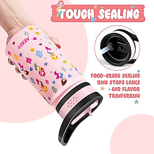 AEXPF Insulated Kids Water Bottle with Sleeve, 14 oz Double Wall Vacuum Stainless Steel Leakproof Thermos Water Bottle, Unicorn Pattern and Mermaid Pattern