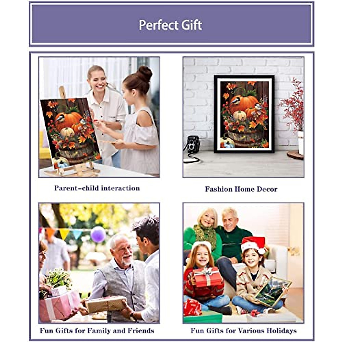 Tiwabb Thanksgiving Paint by Number for Adults,Fall Painting by Numbers Kits On Canvas,Without Frame DIY 4 Pack Fall Pumpkin Truck Oil Painting Acrylic Paints, for Gift and Home Decor 12x16inch