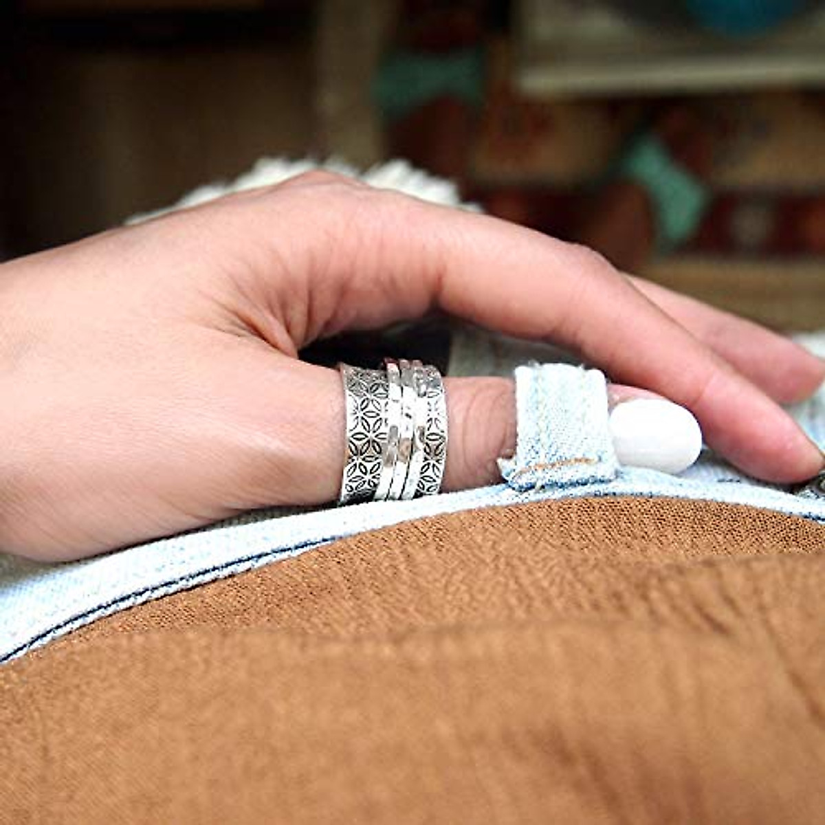 Boho-Magic 925 Sterling Silver Spinner Ring for Women Flower of Life Fidget Rings Band (8)