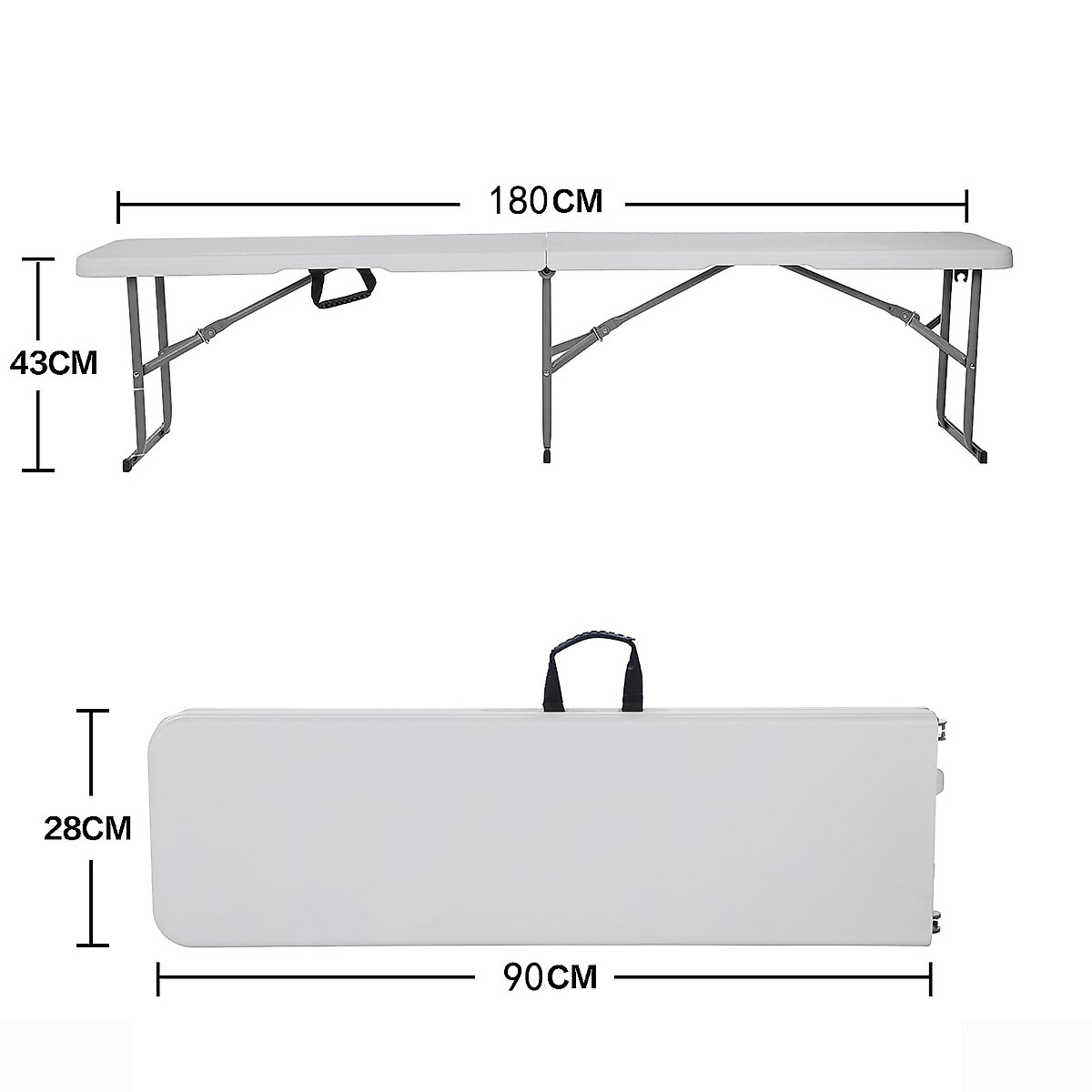 Lakhow 6-Foot Folding Bench White Plastic Folding Training Table, Stackable Indoor and Outdoor Folding Stool, Used for Wedding Backyard Activities, Conference Room Festivals (2-Pack)