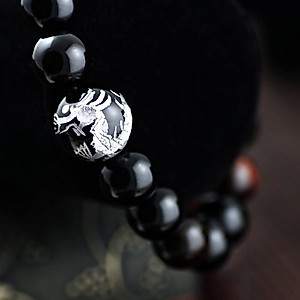 Merdia Men's Tiger Eye Stretch Bracelet with Dragon King Pattern Bead(12MM Silver Dragon)