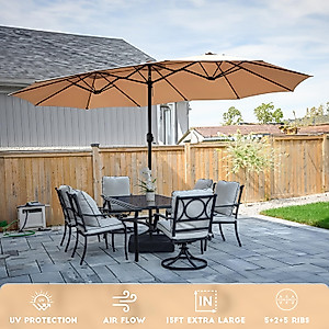 15ft Large Patio Umbrella, Outdoor Double-Sided Market Umbrella with Crank Handle, Patio Table Umbrella, Pool Umbrella, Brown
