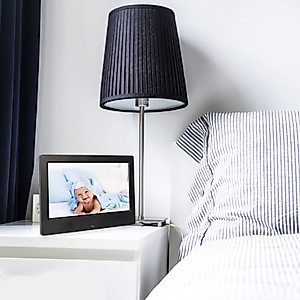 Smart Digital Photo Frame Adjustable Brightness Black Electronic Album Video Music Remote Control 100‑240V 10 Inch with Clock Calendar for Bedside Table (US Plug)