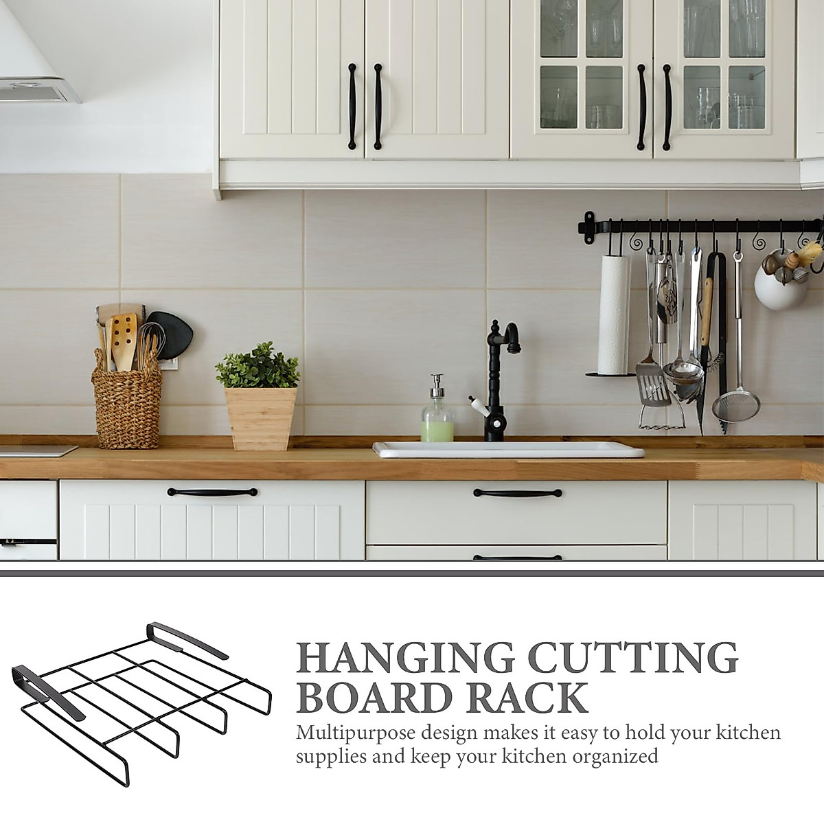 CALLARON Cutting Board Holder 10.2x10.6x3.3inch Cutting Board Storage Rack Hanging Rack Chopping Board Stand Under Cabinet Shelf Organizer Kitchen Storage Holder