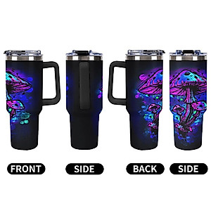 40oz Insulated Tumbler with Handle & Straw Stainless Steel Vacuum Sealed Water Bottle Leakproof Travel Mug for Car, Outdoor & Home BPA-Free Double Wall Cold Hot Beverage Thermos Sewant mushrooms