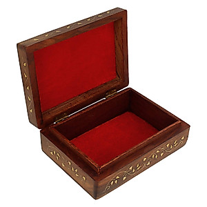 Ajuny Hand Carved Wooden Decorative Jewelry Storage Box with Floral Carvings Design Brass Inlay Keepsake Travel Treasure Chest Trinket Holder Organiser Great Gifts