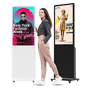 Canlarriz 43 Inch 4K UHD 400nits Touch Screen Movable Floor Standing Digital Signage Commercial Display LCD Monitor Advertising Screen 8-128GB Android 11.0 with HDMI in
