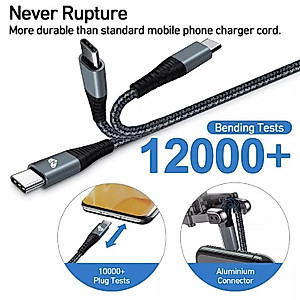 N-Products USB C to USB C Grey Braided Nylon Cable 60W Type C Fast Charging Cord [2-Pack, 6 ft]