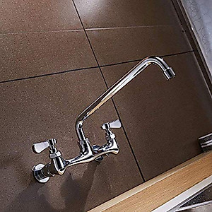 Utility Sink Faucet Wall Mount Commercial Faucet Kitchen Laundry 8 Inch Swivel Spout 2 Dual Handle Restaurant Industrial Chrome Mixer Tap No Lead by Homevacious