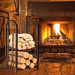 Carivia Firewood Rack Indoor Fireplace Tool Set Log Holder Log Rack with 4 Tools Fireplace Tools Wood Rack Wood Log Storage Stacker Stand for Outdoor Patio Fireplace Stove