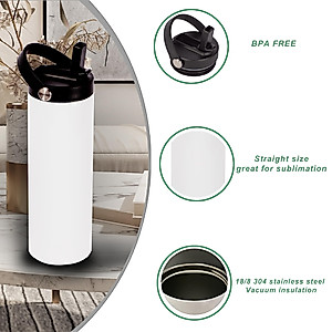 JKGTKC 25pack Flex straw lid 20oz Sublimation Tumbler Blanks Straight Skinny Double Wall Stainless Steel Cup With Lid for DIY