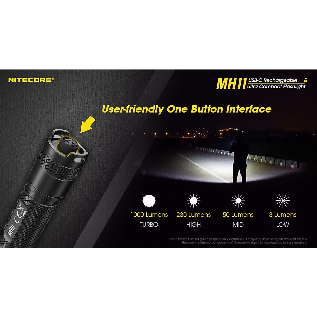 Nitecore MH11 Rechargeable Flashlight, 1000 Lumen LED EDC Compact Pocket Light with LumenTac Organizer