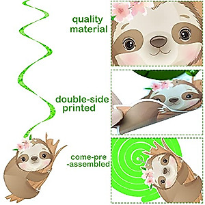 15Pcs Sloth Party Hanging Swirls Sloth Theme Foil Ceiling Streamers Sloth Party Decoration for Jungle Party Kids Birthday Party Baby Shower Supplies