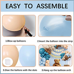 Dusty Blue Brown Balloons Arch Kit, Pastel Blue Blush Sand White Neutral Balloons Garland Kit for Boy Baby Shower Teddy Bear Boho Birthday Party Decorations