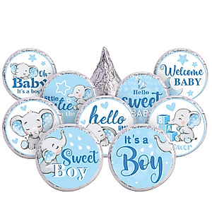 504 Pieces Baby Elephant Stickers Elephant Candy Stickers Labels Elephant Kisses Sticker Chocolate Mini Decorations for Sweet Girl Boy Baby Shower Birthday Party Supplies (Blue)