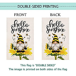 Baccessor Spring Summer Hello Sunshine Sunflower Garden Flag Double Sided, Sunflower Gnome Bees Funny Gnome Farmhouse Yard Flag Seasonal Holiday Outdoor Outside Decoration 12.5x18 Inch