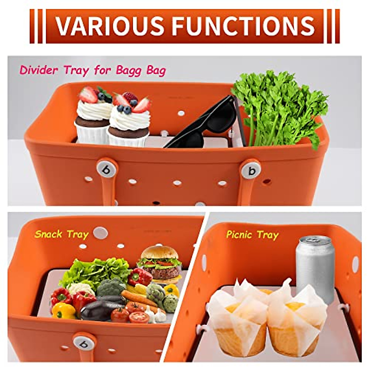 Ioyaauy Bogg Bag Divider Tray, Compatible with Large X Bagg Bag 19x15x9.5inch, Divider Tray for Bogg Bag Accessories Help with Organizing Bogg Bag and Divide Space(Black-2PCS)