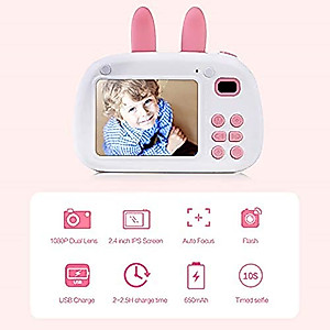 Gmlmes Kids Video Camera Digital Rabbit Camera for Girls Boys Toddlers 3-10 Year Old Birthday Gifts 1080P HD Shockproof Rechargeable Video Recorder Player with 2.4 Inch IPS Screen (Blue)