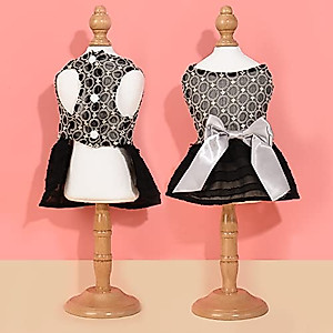 Yikeyo Dog Dress for Small Dogs Girl Female Dog Clohtes Pet Puppy Stripe Tutu with Flowers Dog Princess Dresses Clothing for Summer Beach Outfit Apparel for Chihuahua Yorkies (Black, X-Small)